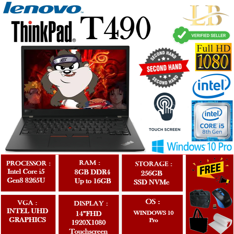 Jual Laptop Lenovo Thinkpad T490 Intel i5 8265U 16GB 512GB SSD 14" Full ...
