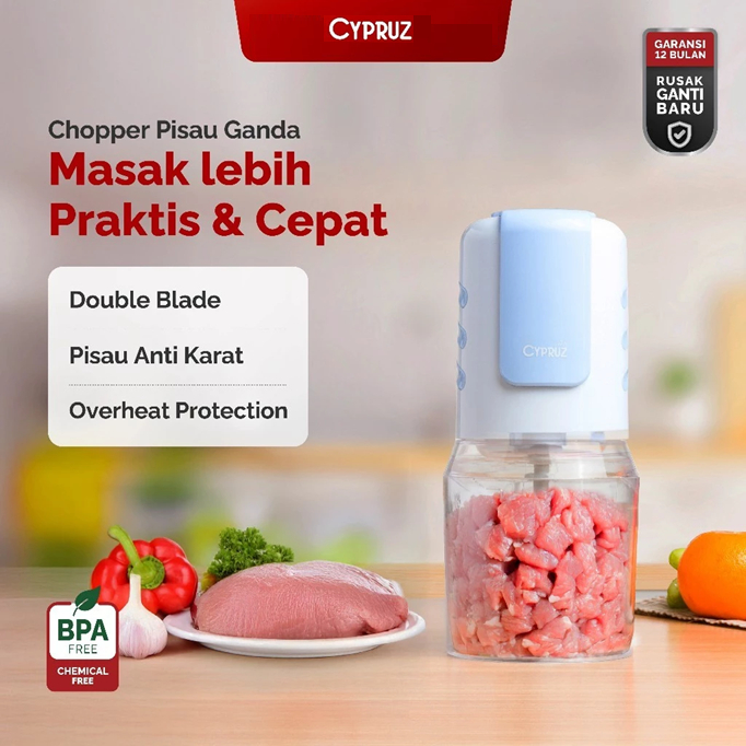 Jual CYPRUZ BR-0250 BU Food Processor Mini Chopper Pisau Ganda Chopper ...