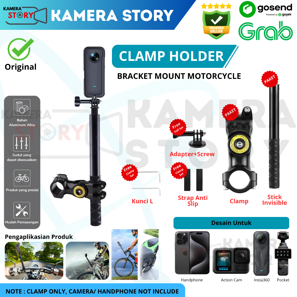 Jual Clamp Holder Action Cam Camera Kamera Klem Bracket Stik Monopod ...
