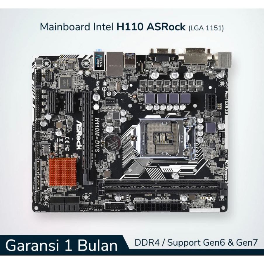 Jual Mainboard Intel H110 ASRock LGA 1151 DDR4 Support Gen6 & Gen7 ...