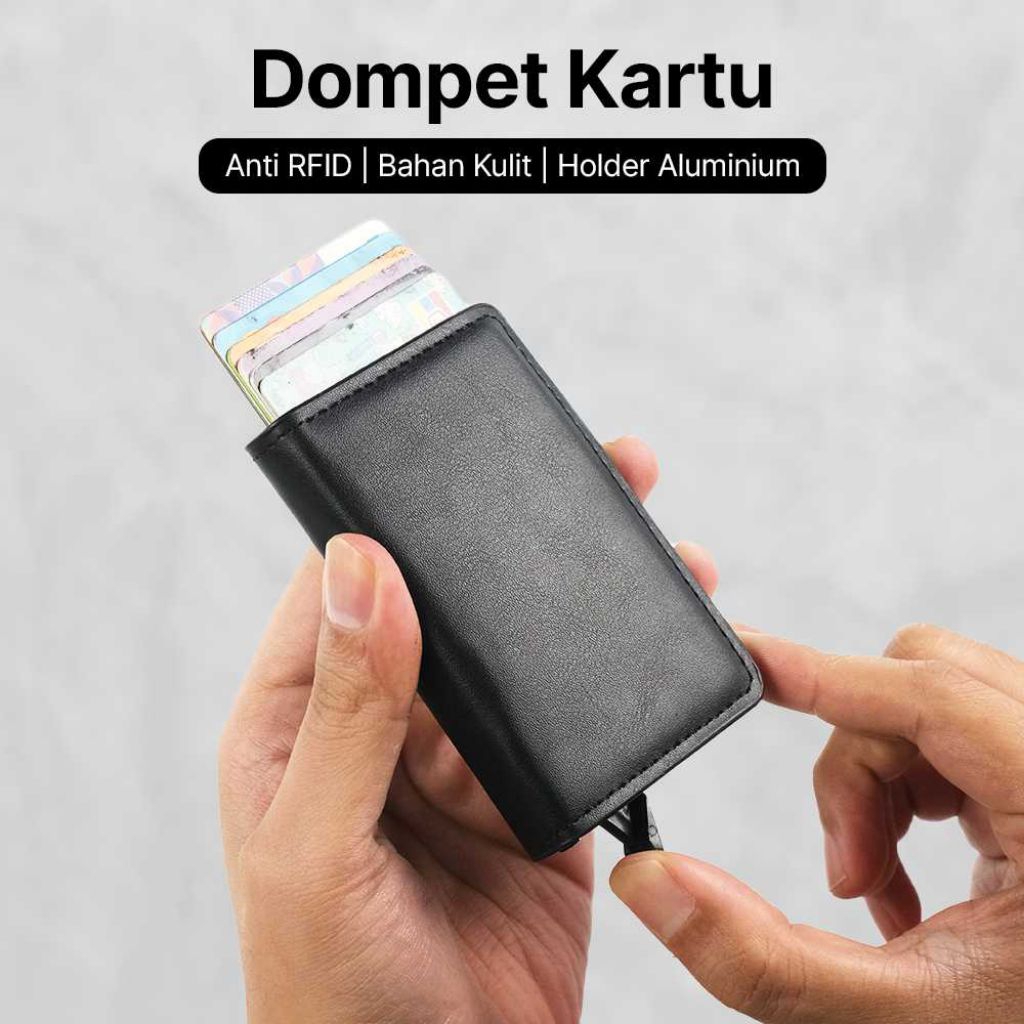 Jual Dompet Kartu Anti RFID Bahan Kulit dengan Holder Aluminium - KB ...