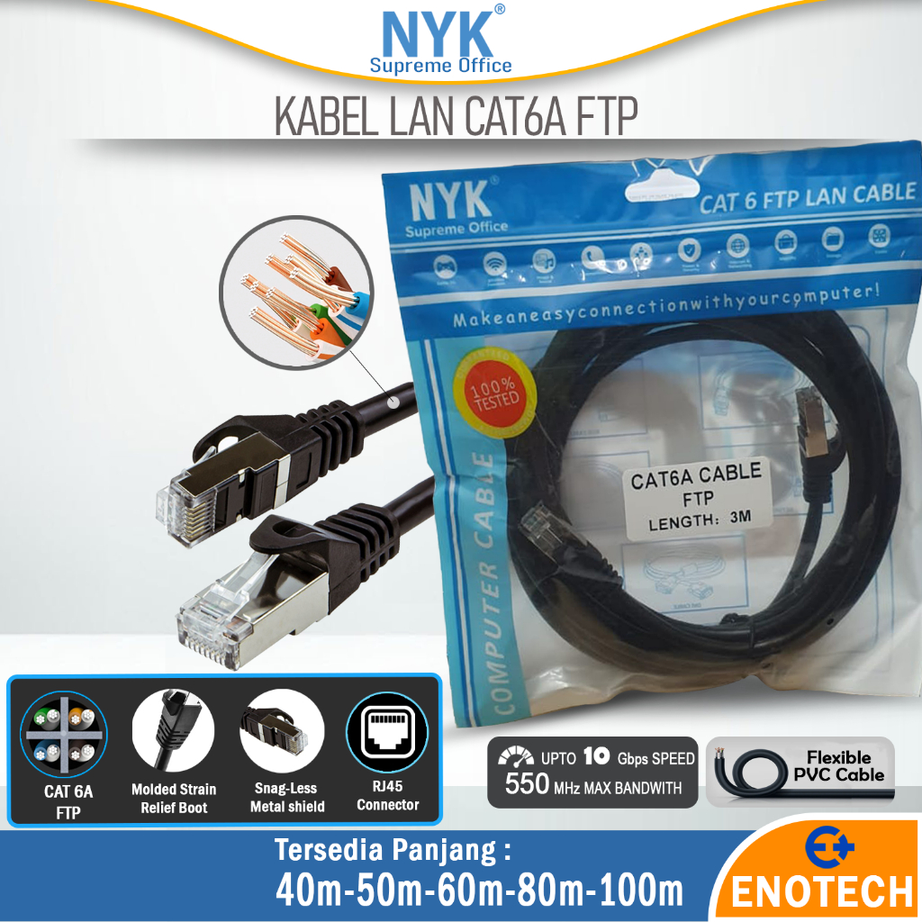 Jual NYK Lan cat6A eternet network Cable kabel FTP cat6 40M 50M 60M 70M 80M 100M | Shopee Indonesia