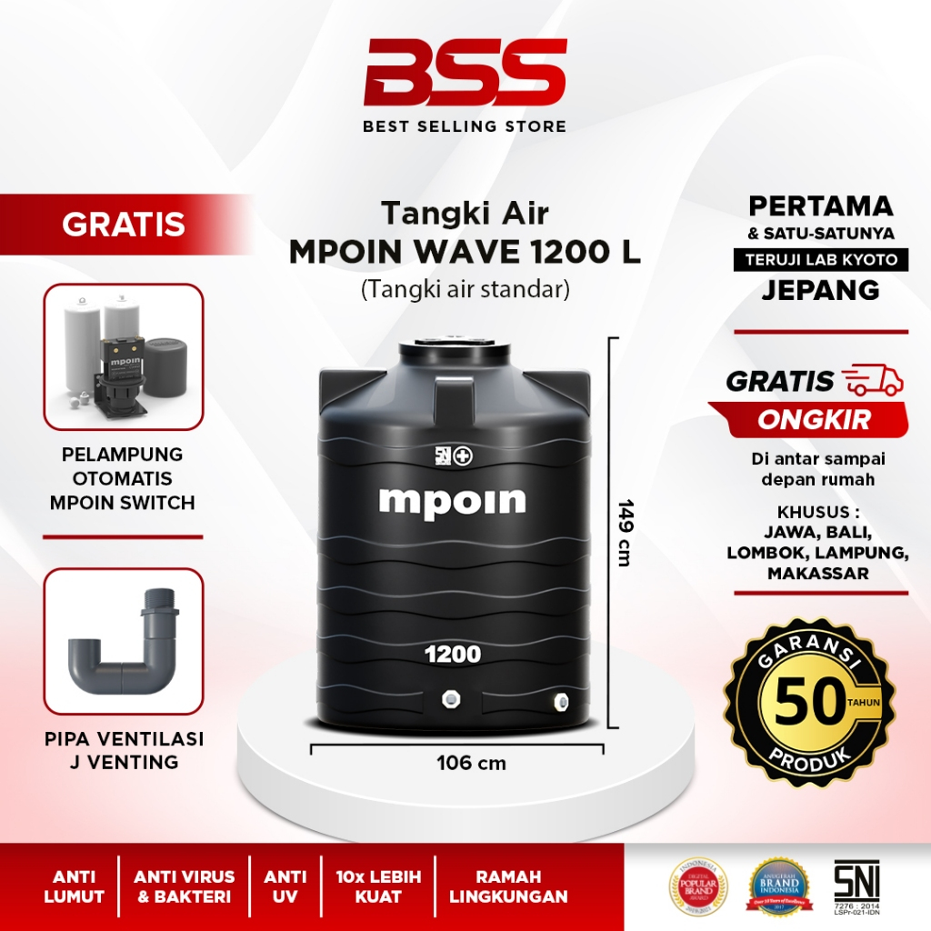 Jual Tandon Tangki Air MPOIN 1200 WAVE 1100 liter - Garansi 50 Tahun ...