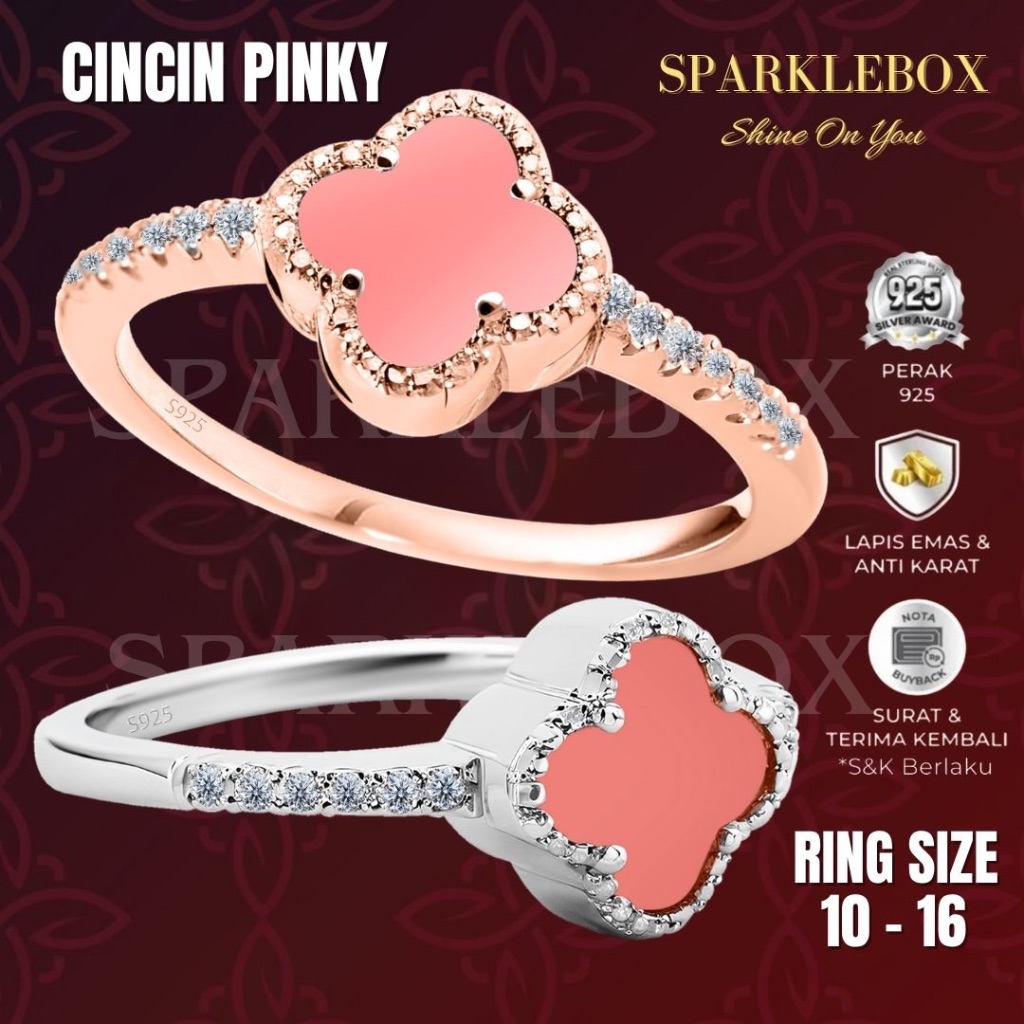 Jual sparklebox - cincin perak clover PINKY lapis emas asli silver 925 ...