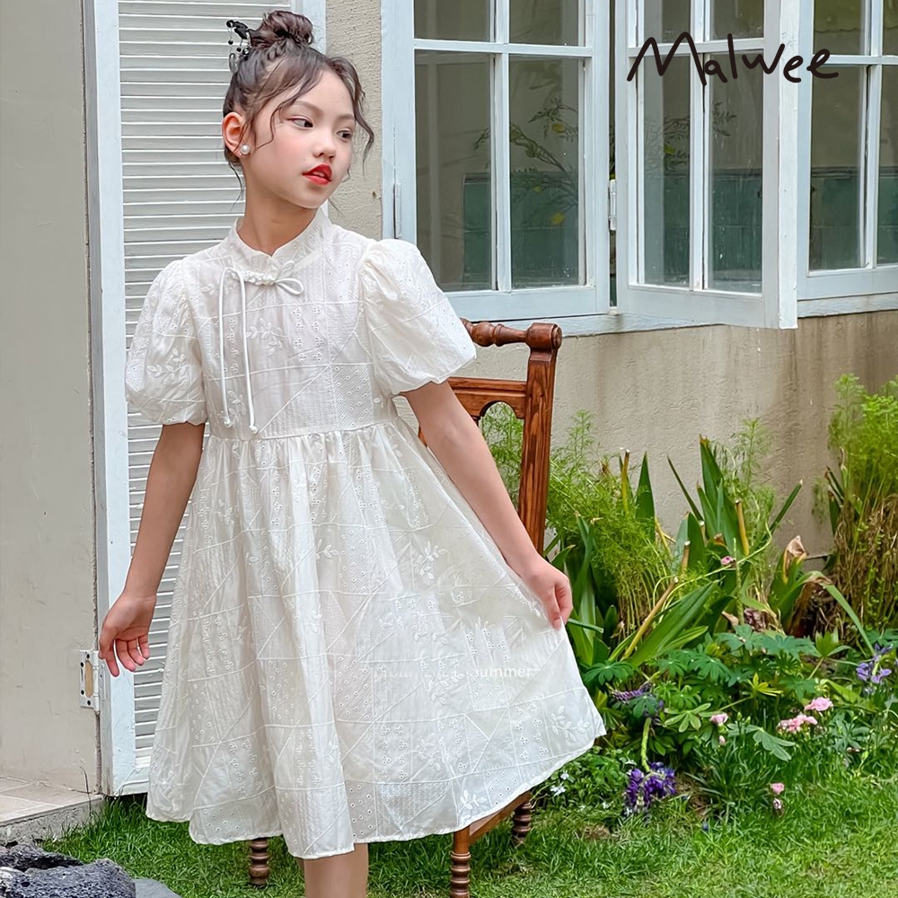 Jual Malwee 2-12 Tahun Gaun Anak Perempuan Gaun Putih dengan Bordir dan Lengan Gaun Putri Anak ...