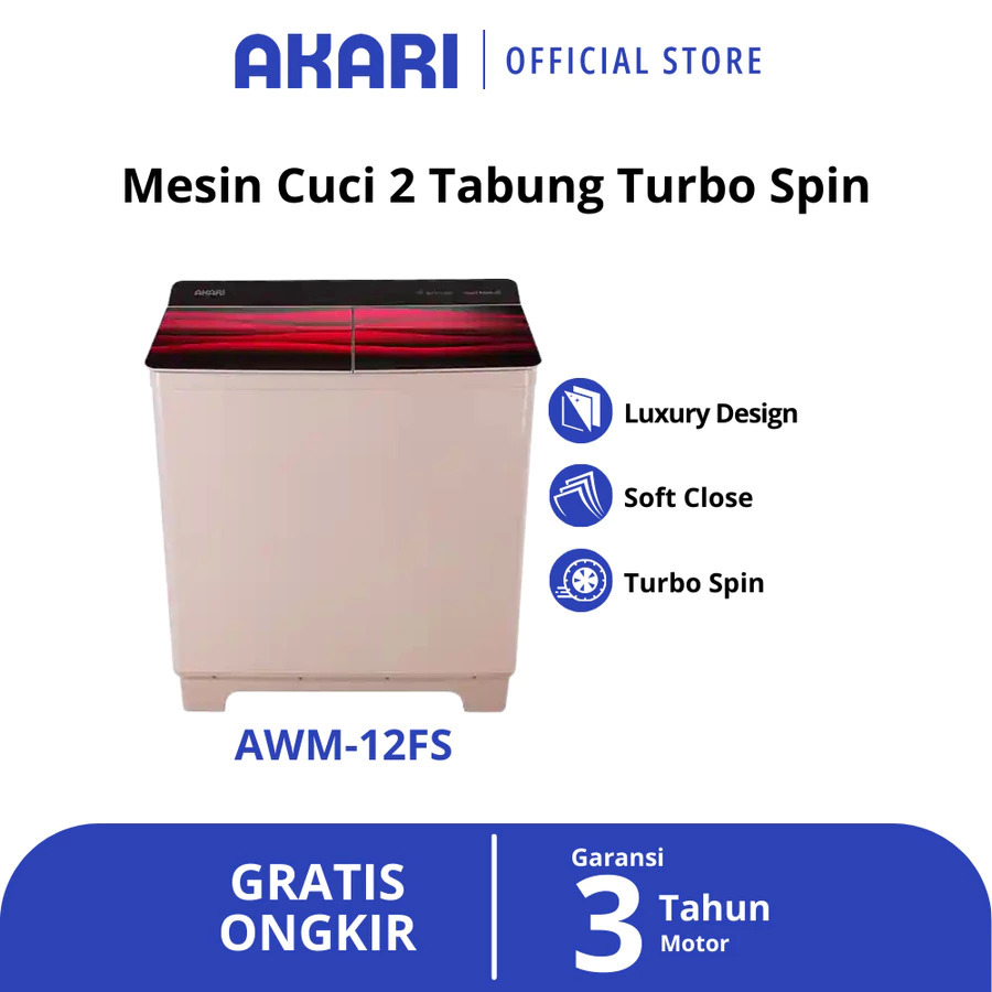 Jual AKARI AWM-12FS Mesin Cuci 2 Tabung 13.5 Kg Smart Alarm Tempered ...