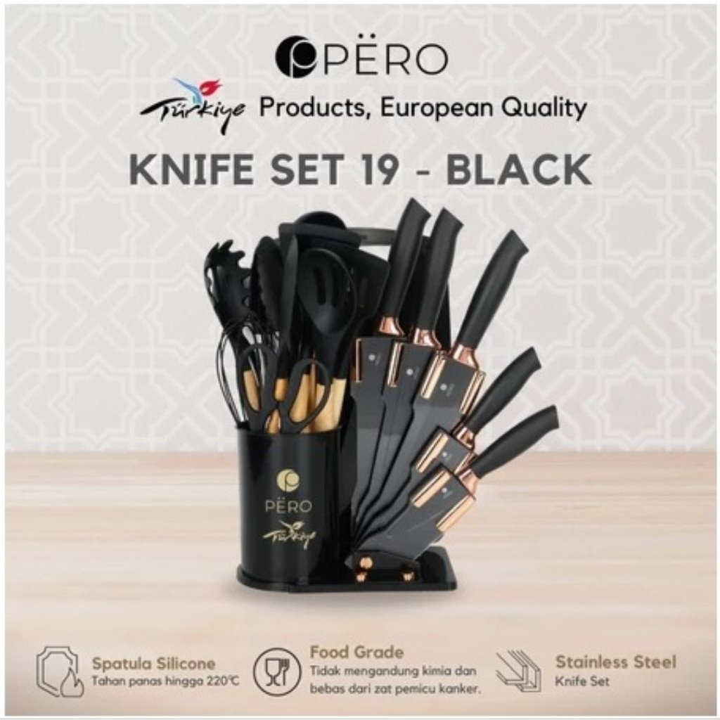 Jual Pero Set of 19 Utensils Silicone Spatula & Knife with Holder ...