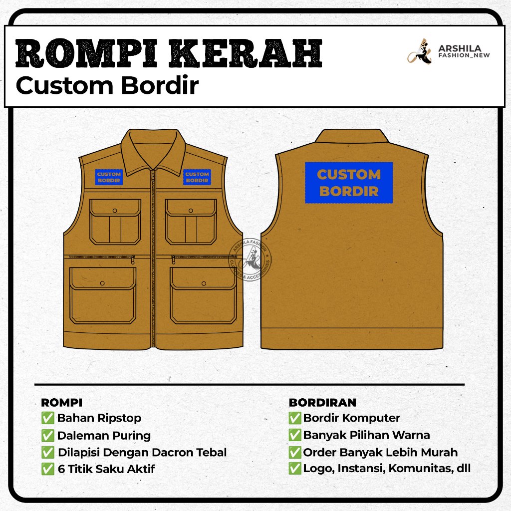 Jual ROMPI VEST LAPANGAN ada KERAH CUSTOM BORDIR SABLON DEWASA RMPD005 ...