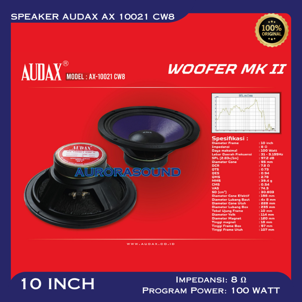Jual SPEAKER AUDAX AX 10021 CW8 SPEAKER 10 INCH FULL RANGE ORIGINAL ...