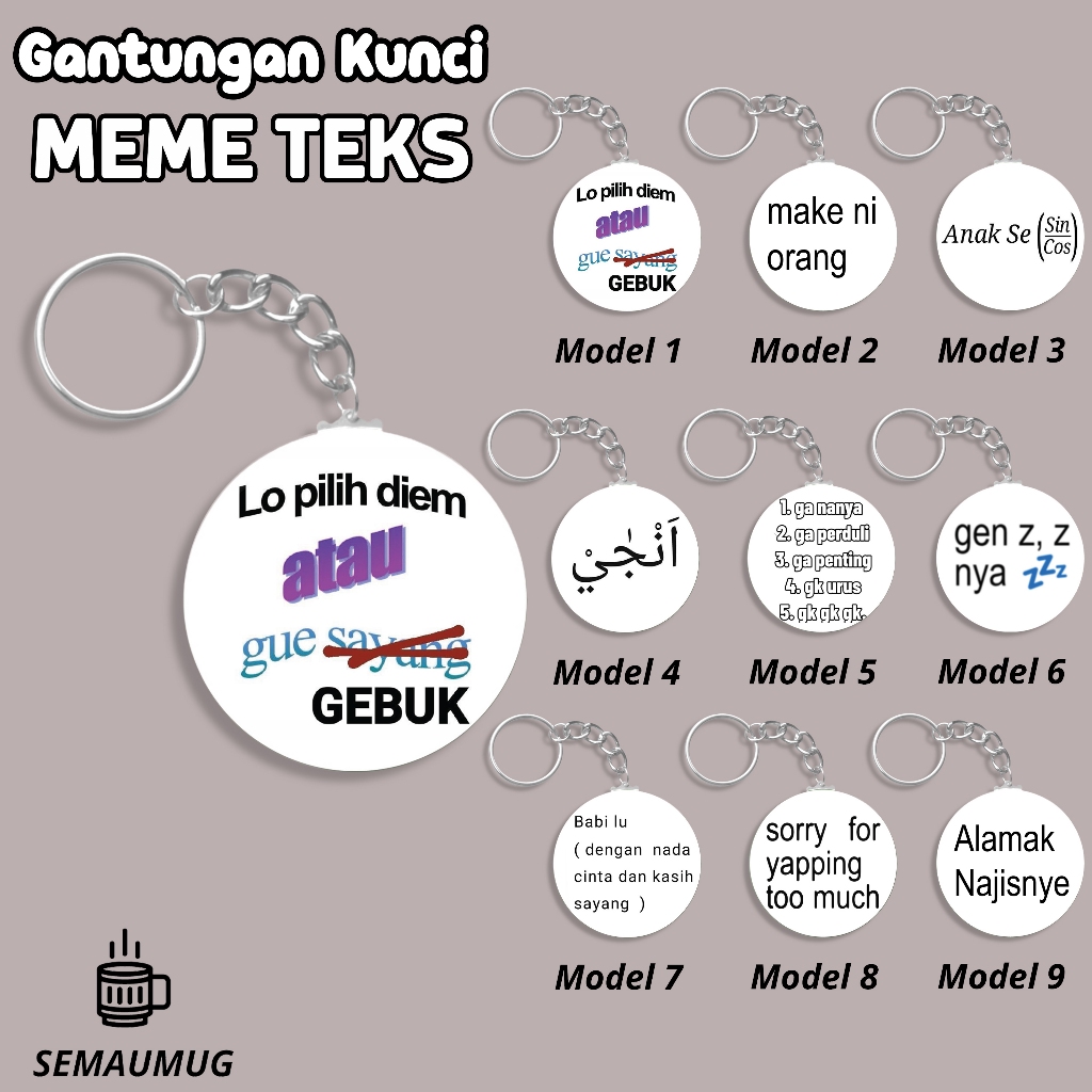 Jual GANTUNGAN KUNCI MEME TEKS ABSURD KADO GANCI BULAT MEME LUCU PRINT ...