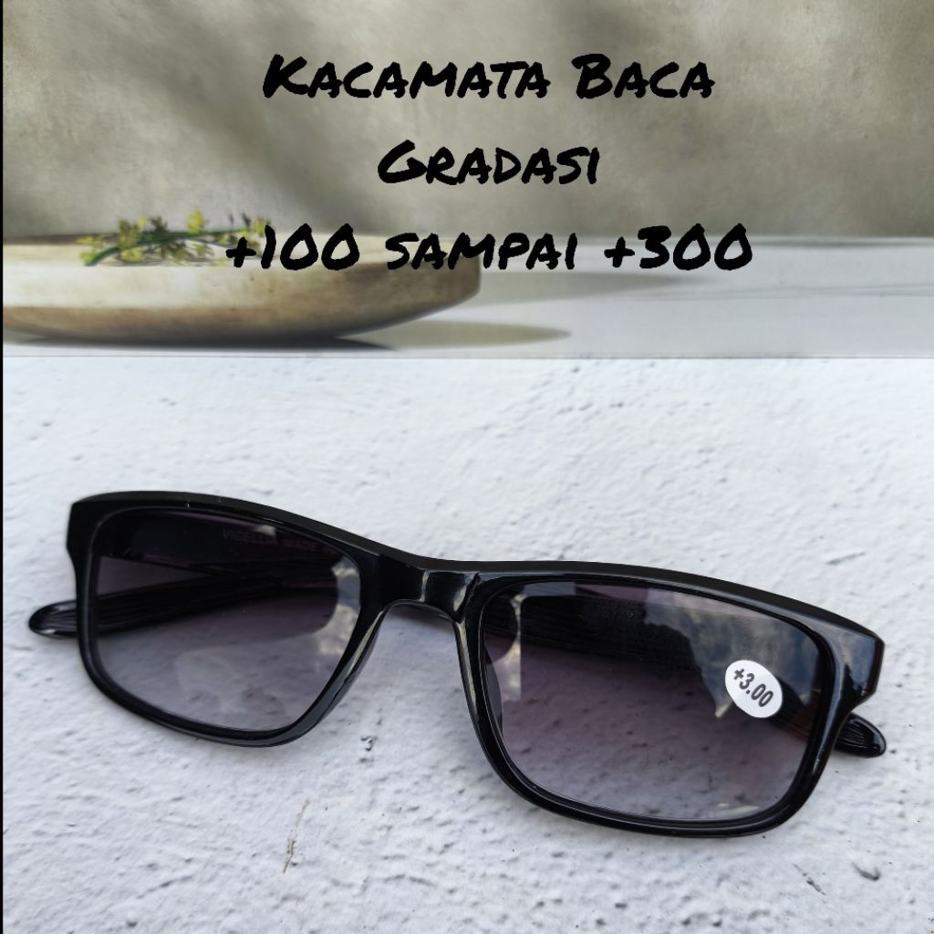 Jual Kacamata Baca Lensa Hitam Gradasi +100 sampai +300#JS172 | Shopee ...