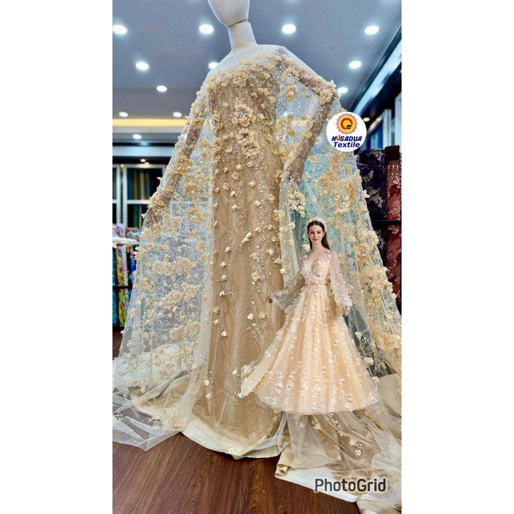 Jual 1/2M KAIN TULE FULL PAYET 3D MATOSHI LACE MEWAH DAN ELEGAN ...