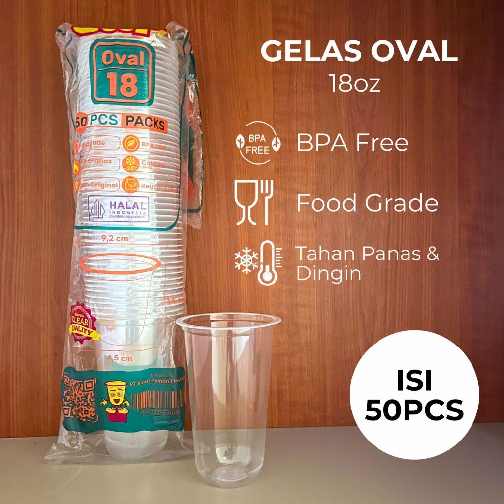 Jual (Grosir) Gelas Plastik Oval 18oz (50) Halal Hok Cup Untuk Minuman ...