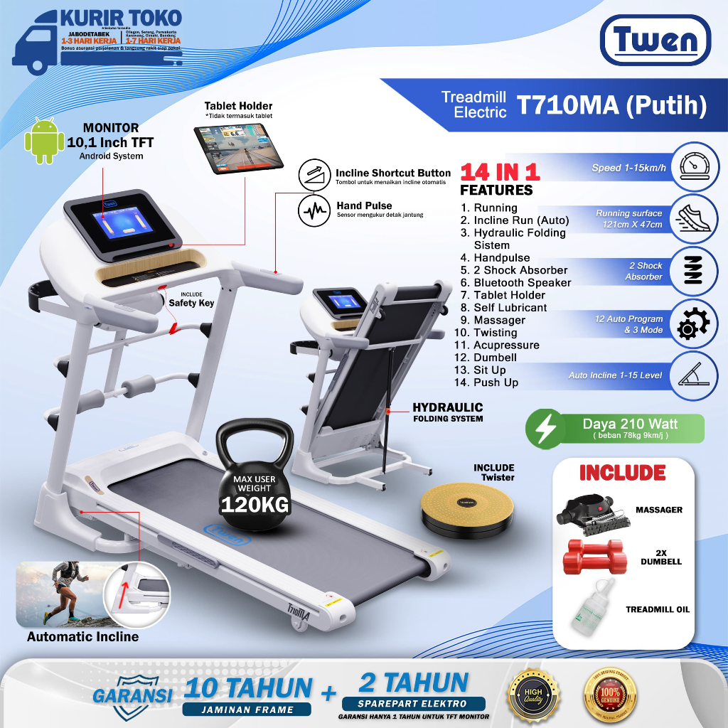 Jual TWEN T710MA LED Treadmill Listrik Treadmill Portable Treadmill ...