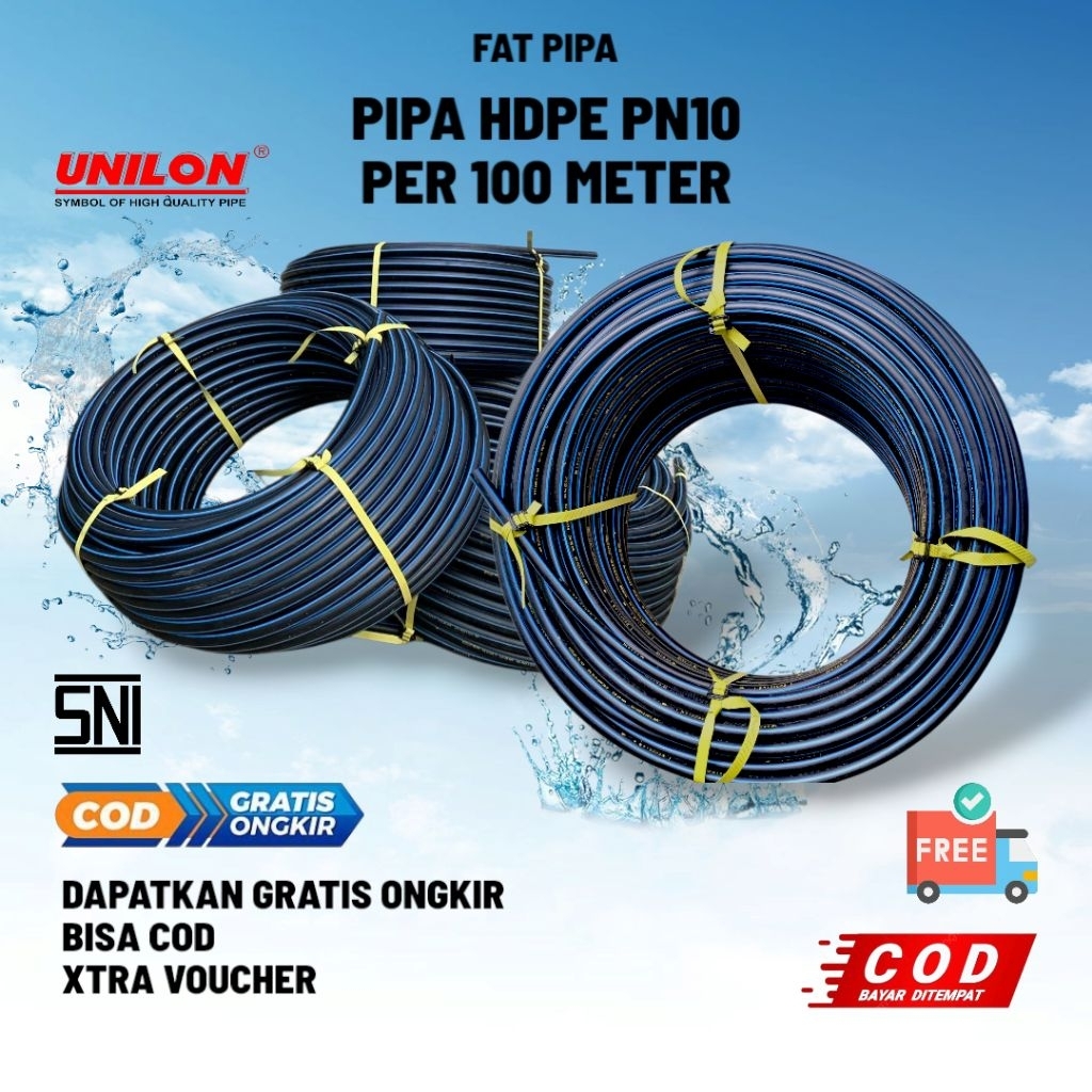 Jual Fat Pipa HDPE 100 Meter Unilon 3/4 Inch PN10 Pipa Air Kualitas SNI ...