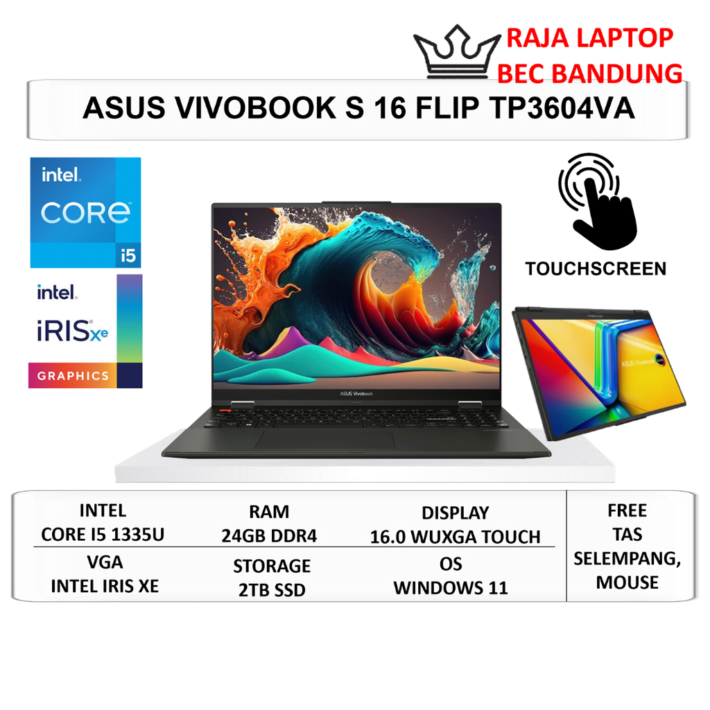 Jual Laptop Touchscreen Asus Vivobook S16 Flip TP3604VA Intel i5 16GB ...