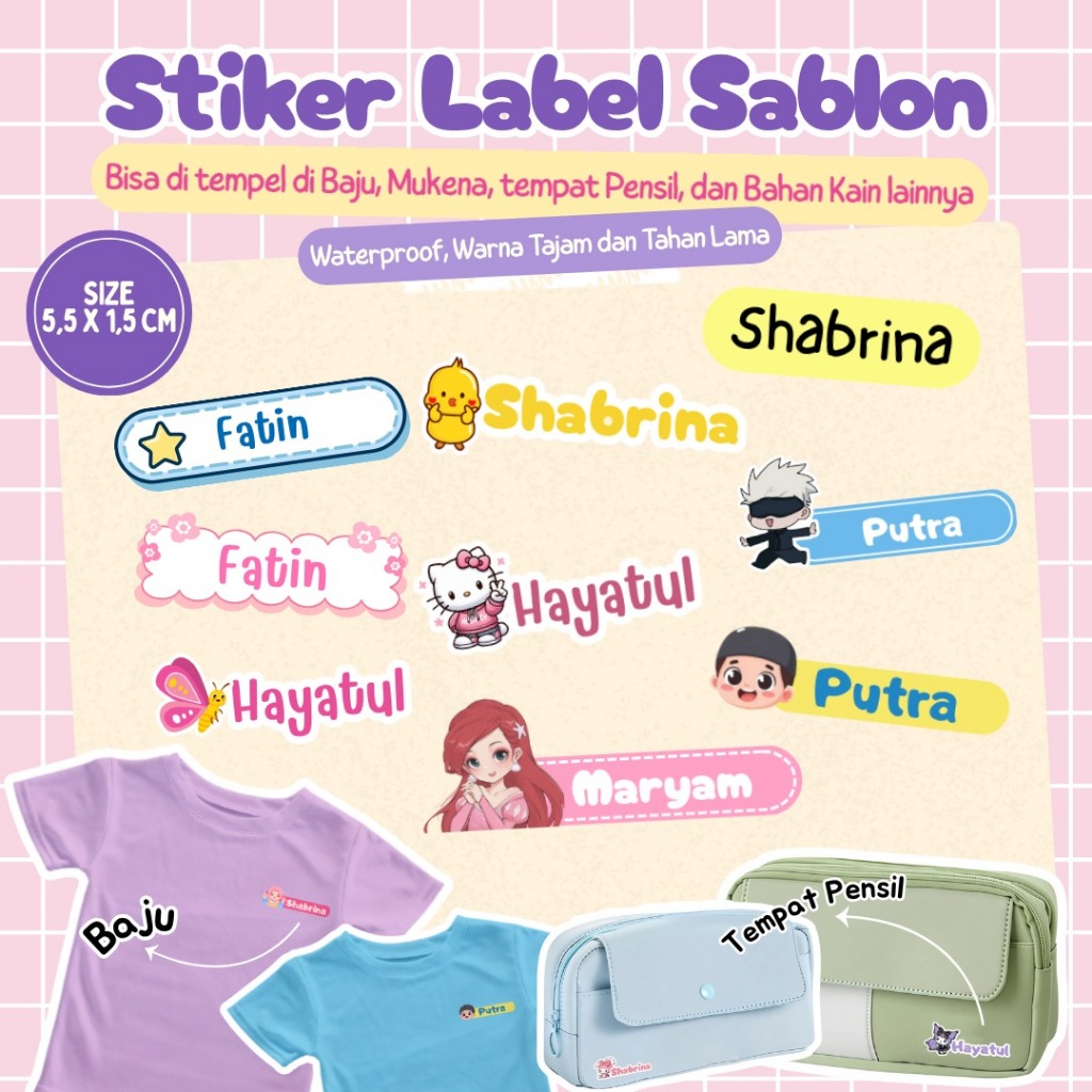 Jual Stiker Sablon Print DTF Nama Custom Waterproof Label Nama Stiker ...