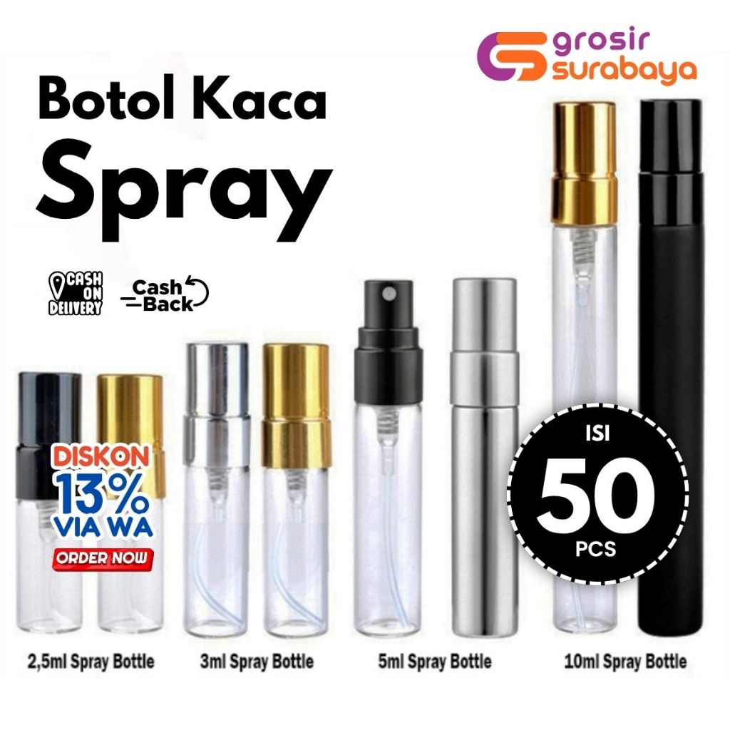 Jual [ISI 50] Botol kaca spray Parfum semprot mini travel portable tebal refill isi ulang ...