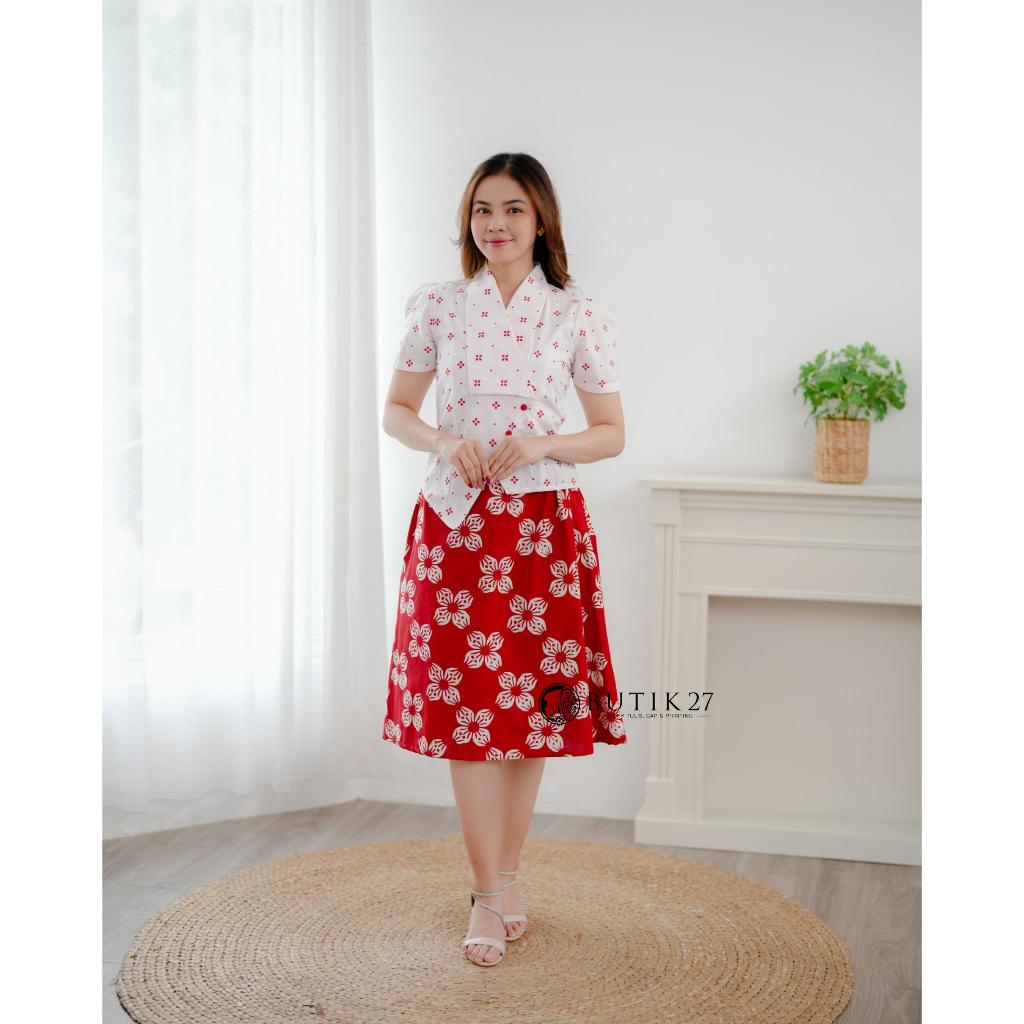 Jual BUTIK27 - Bonnie Blouse Putih Merah Batik | Shopee Indonesia