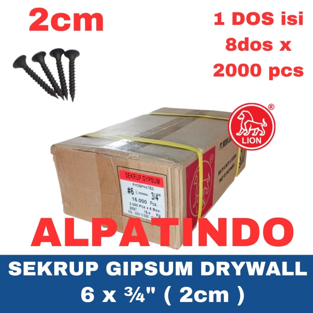 Jual Sekrup Gipsum Lion 6 x 3/4 inch - Drywall 2cm ( L ) - Sekrup ...