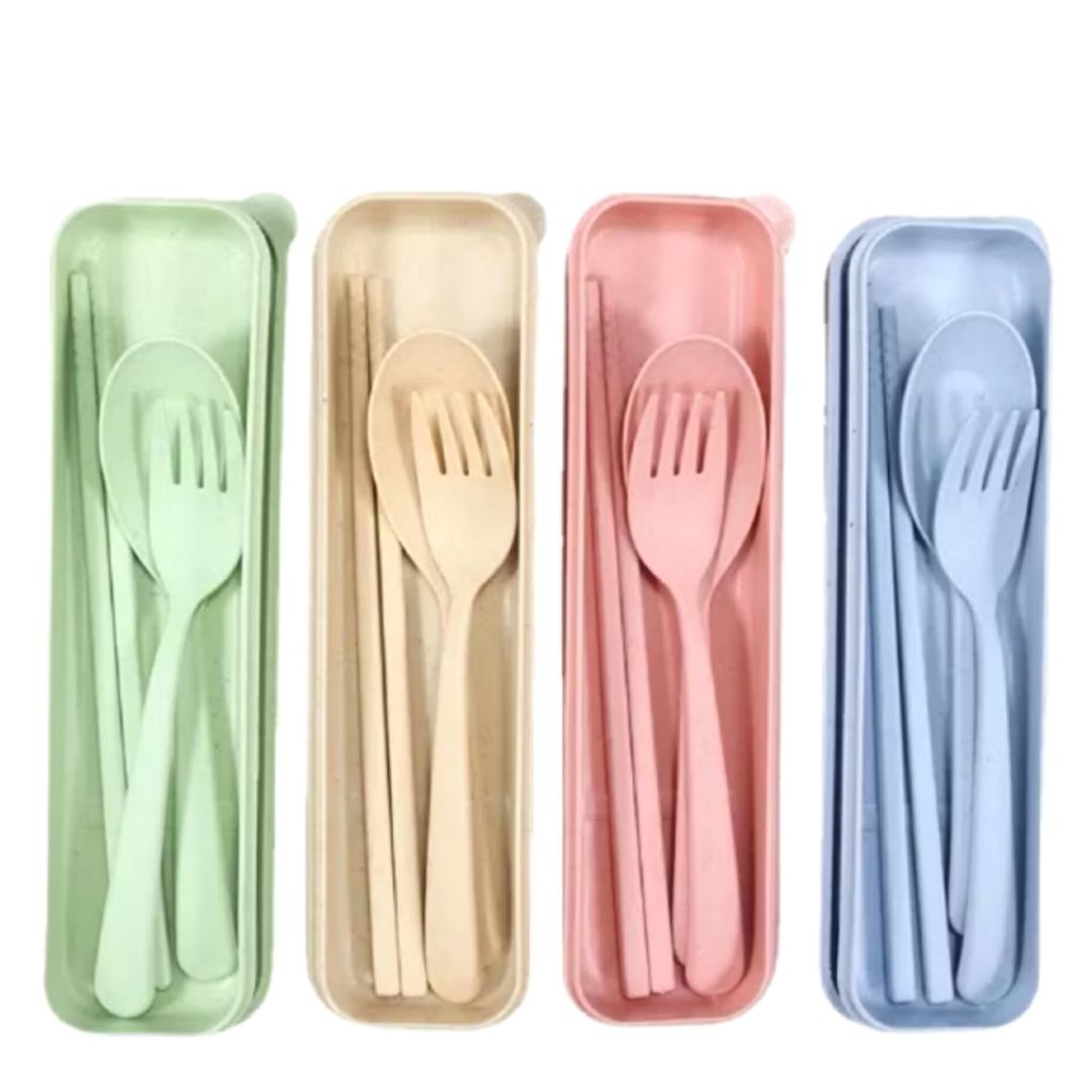 Jual Sendok Jerami Kotak Set Alat Makan Anak Sekolah Sumpit Garpu ...