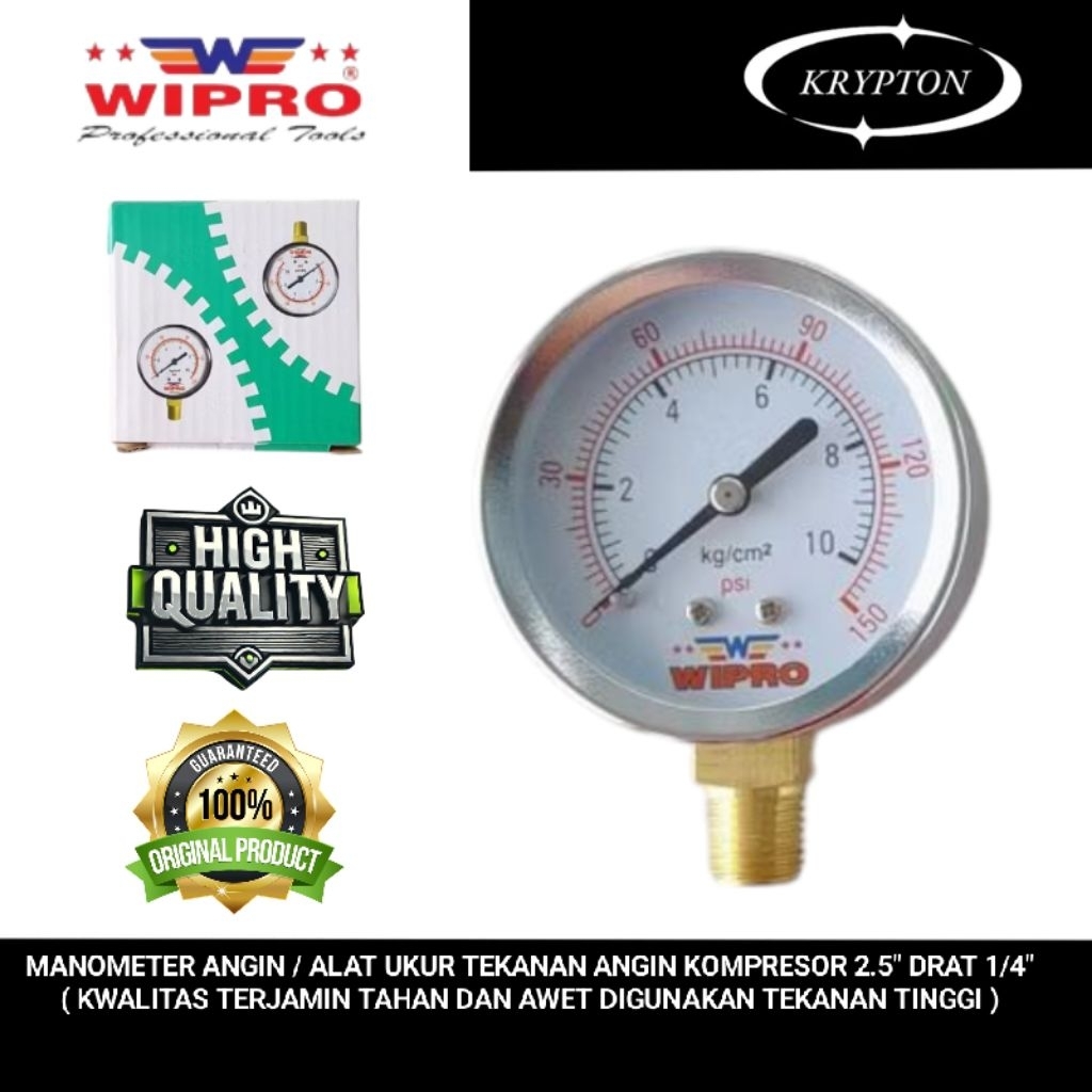 Jual WIPRO Manometer alat ukur tekanan angin kompresor 2.5" drat 1/4 ...