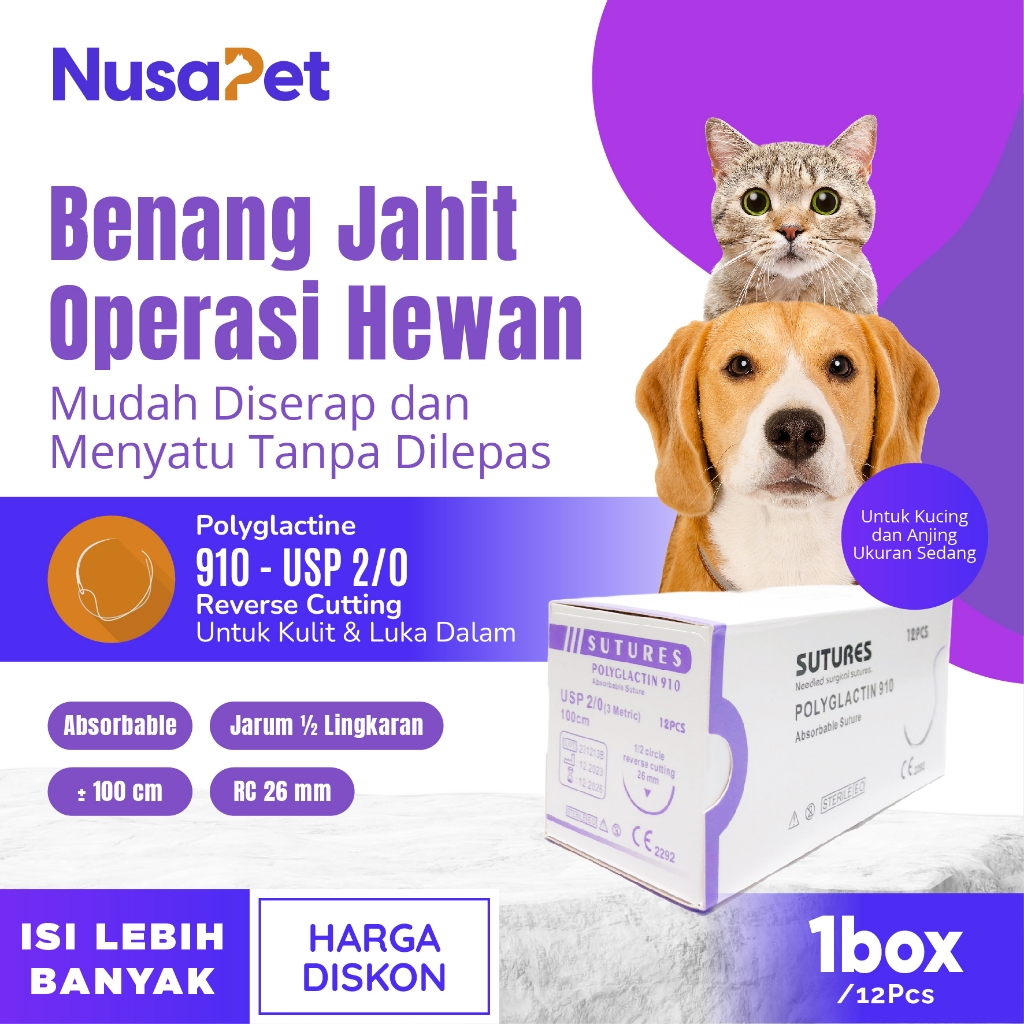 Jual Benang Operasi Hewan Polyglactine 910 - 2/0 Reverse Cutting ...
