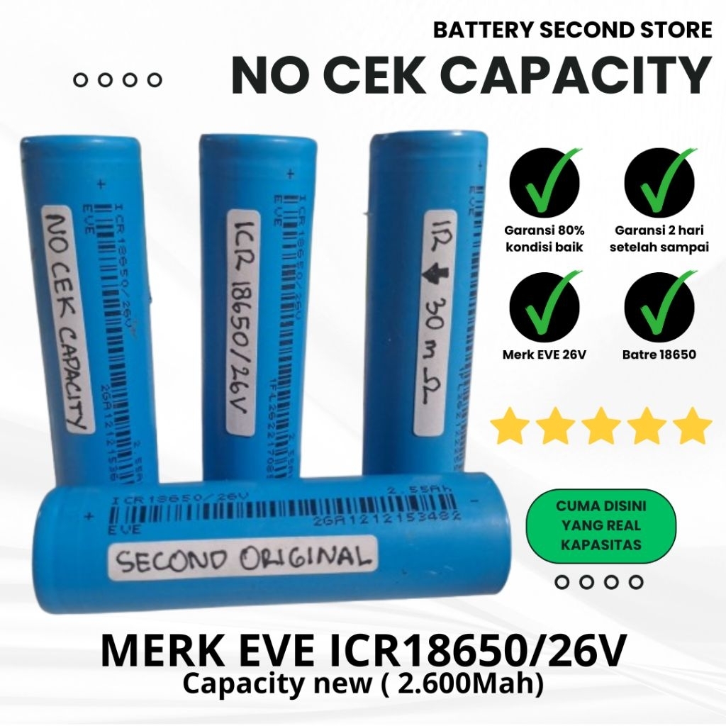 Jual EVE INR18650 26V 2600Mah 3,6V (BEKAS) | Shopee Indonesia