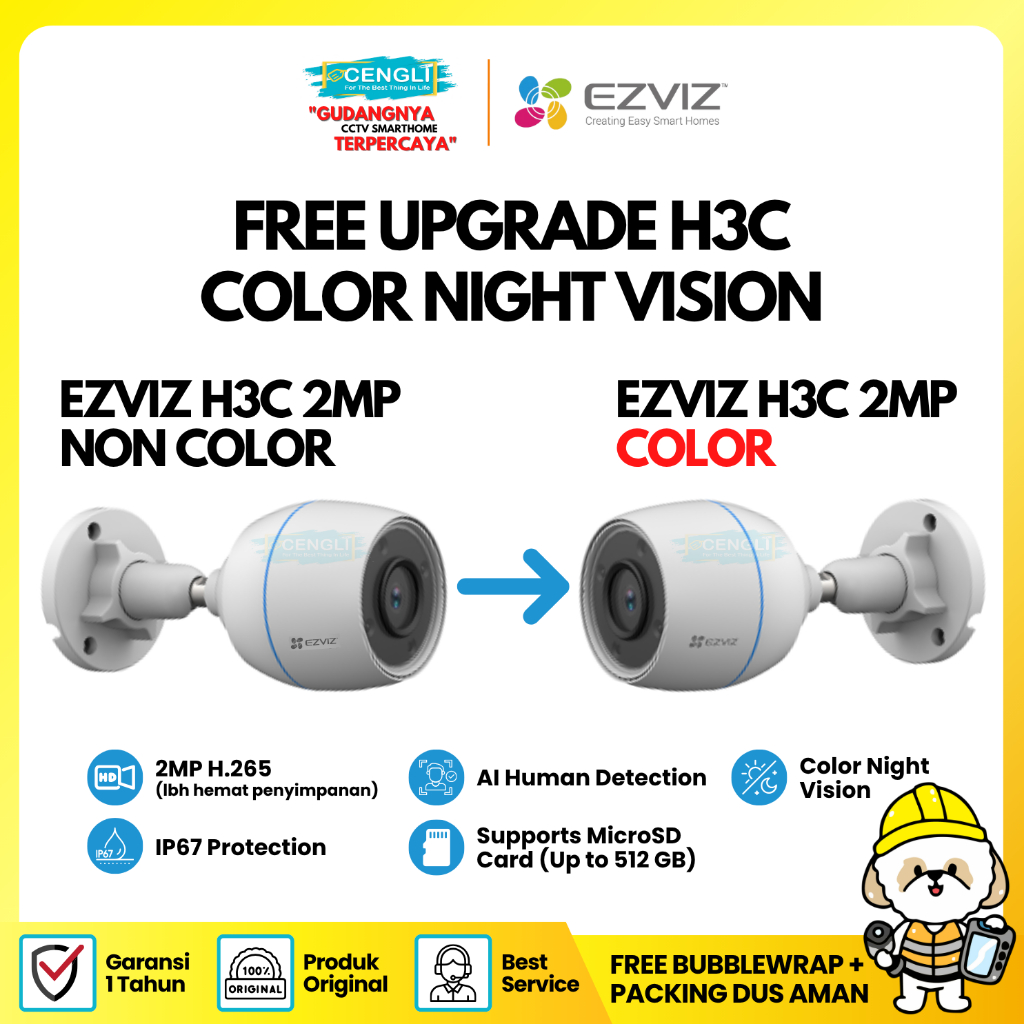 Jual Cctv IPCam Ezviz H3C 2MP NON COLOR Outdoor Camera WiFi Smart Home ...