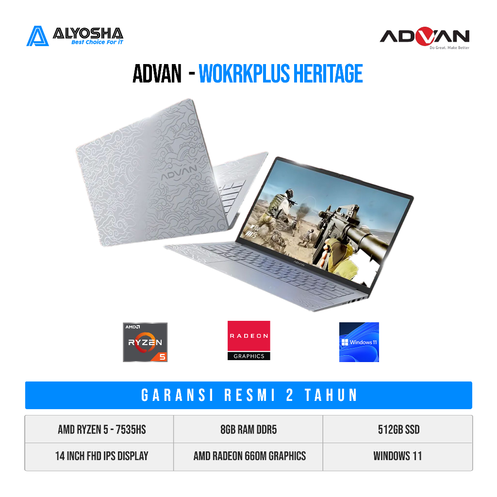 Jual Advan Workplus Heritage AMD Ryzen 5 7535HS-8GB-512GB-14"FHD IPS ...