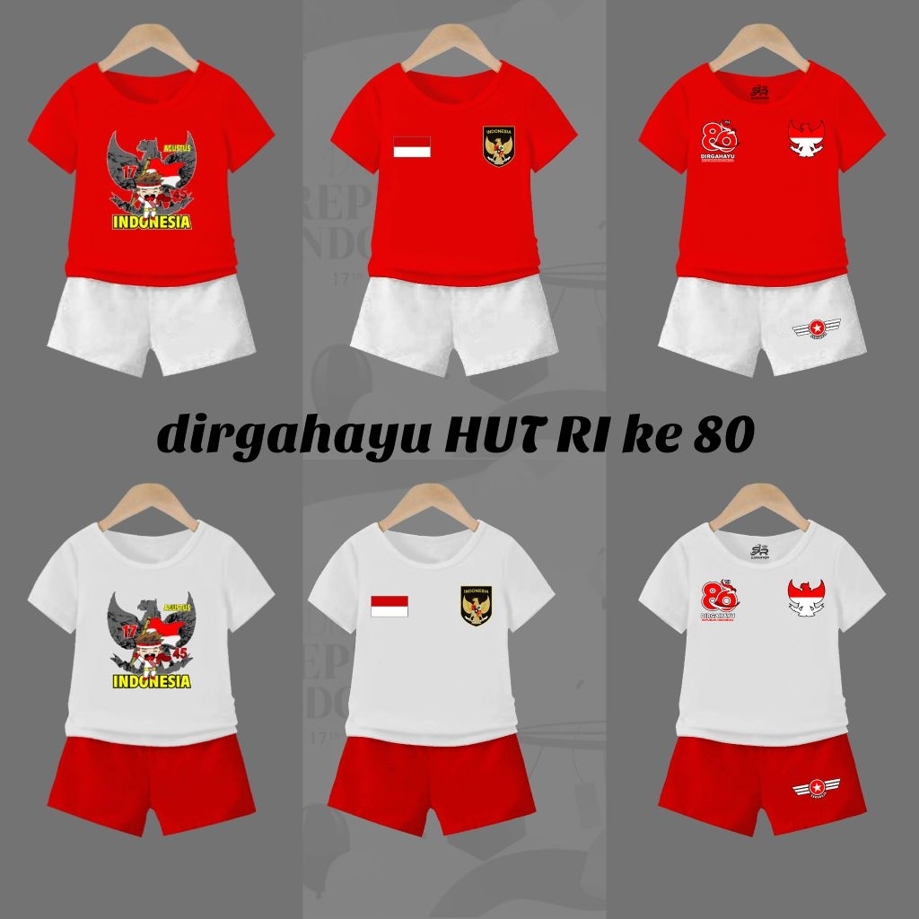Jual setelan baju agustusan anak lengan pendek motif dirgahayu kemerdekaan HUT RI ke 80 | Shopee ...