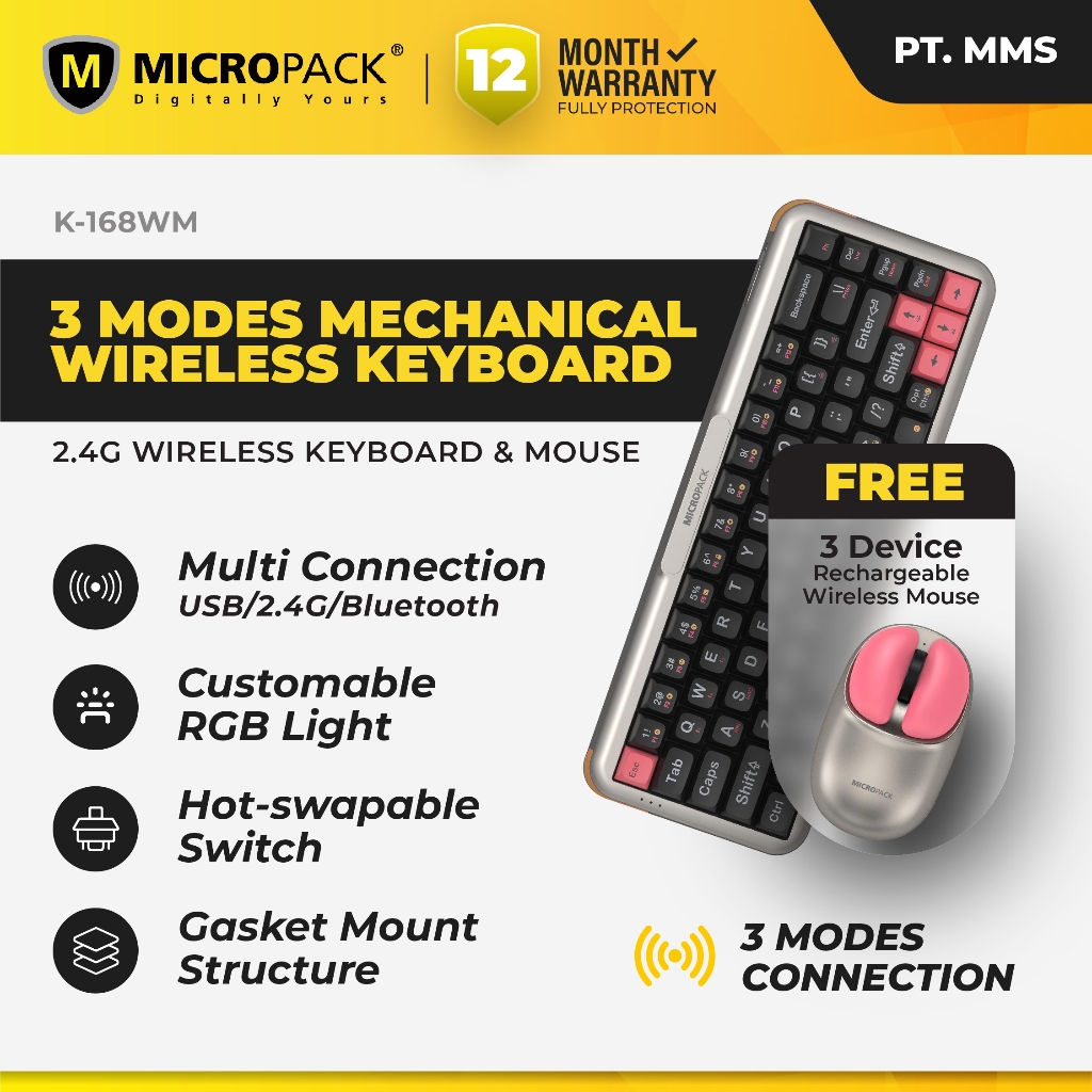Jual MICROPACK- [FREE BUNDLING] KEYBOARD WIRELESS - LIFESTYLE - 3 MODES MECHANICAL KEYBOARD + ML ...