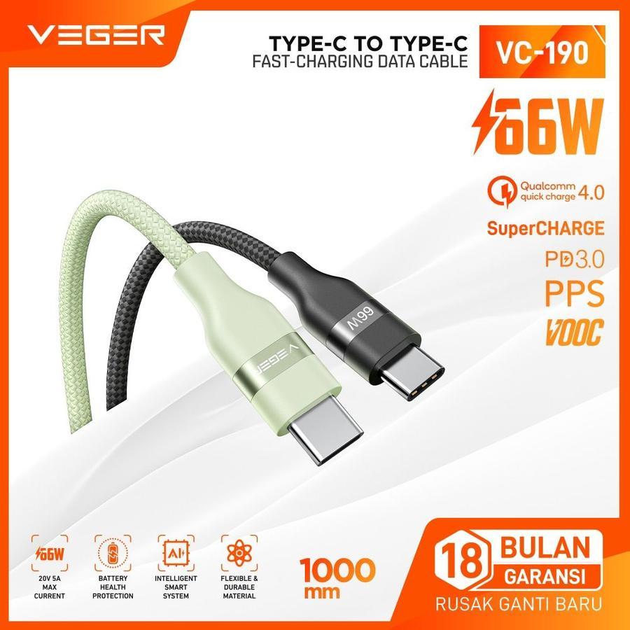 Jual VEGER Kabel Data Cable VC-190 66W/CC-100 100W/CPD-100 100W Type C to Type C/VL-20 Type-C to ...
