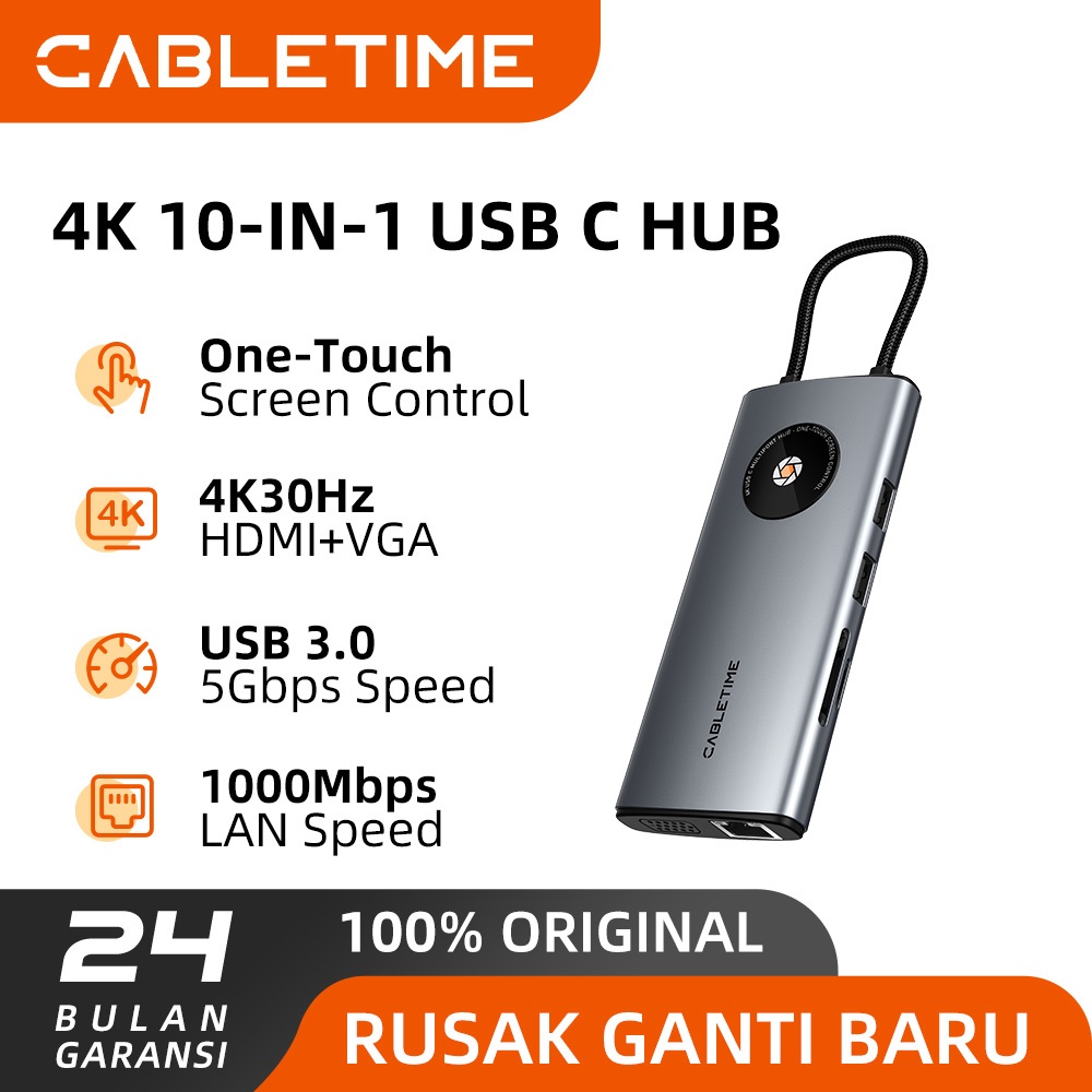 Jual CABLETIME Docking Station USB C to HDMI DP VGA RJ45 USB Hub PD ...