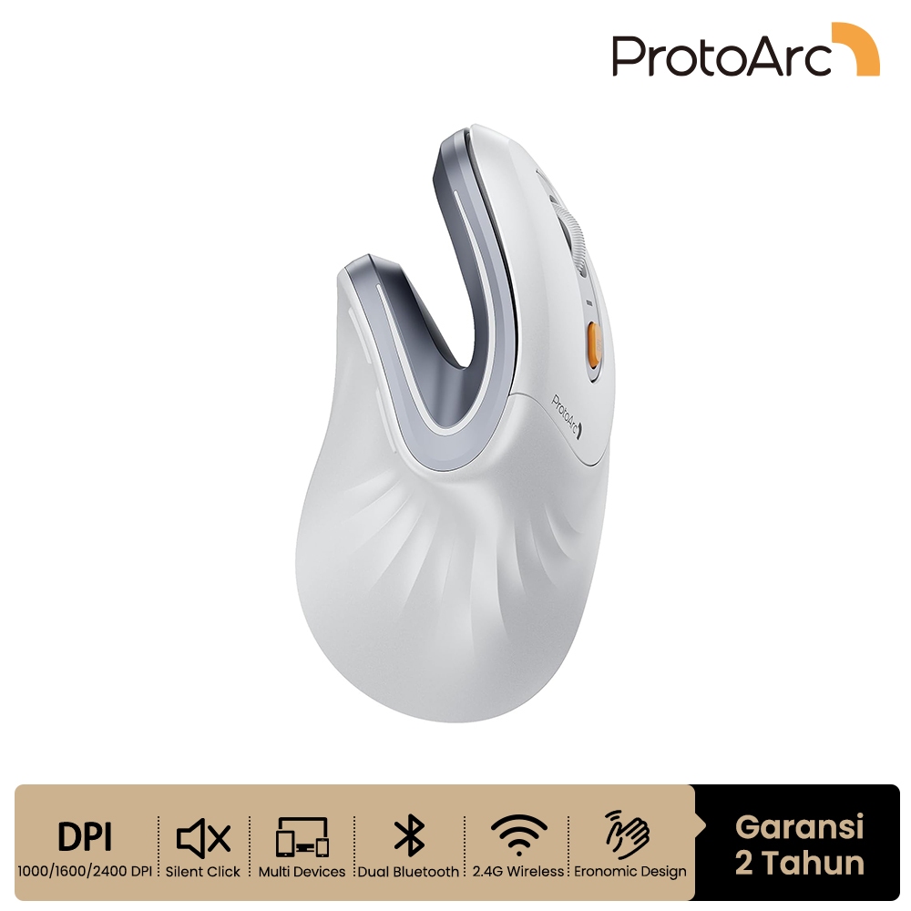Jual ProtoArc EM11 NL Ergonomic Mouse Wireless 2.4G + Dual Bluetooth Rechargeable Silver White ...