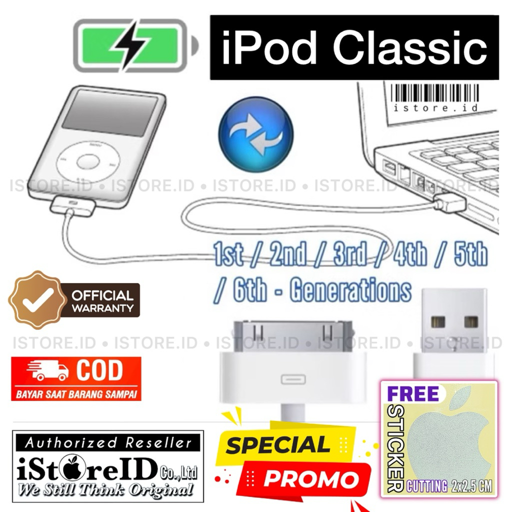 Jual (COD] (Free: Sticker) KABEL CHARGER 30-PIN USB DATA SYNC ORIGINAL ...