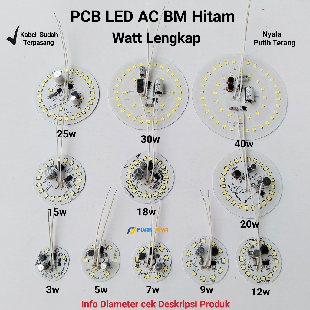 Jual PCB Lampu LED AC BM Hitam Watt Lengkap 3 5 7 9 12 15 18 20 27 30 ...