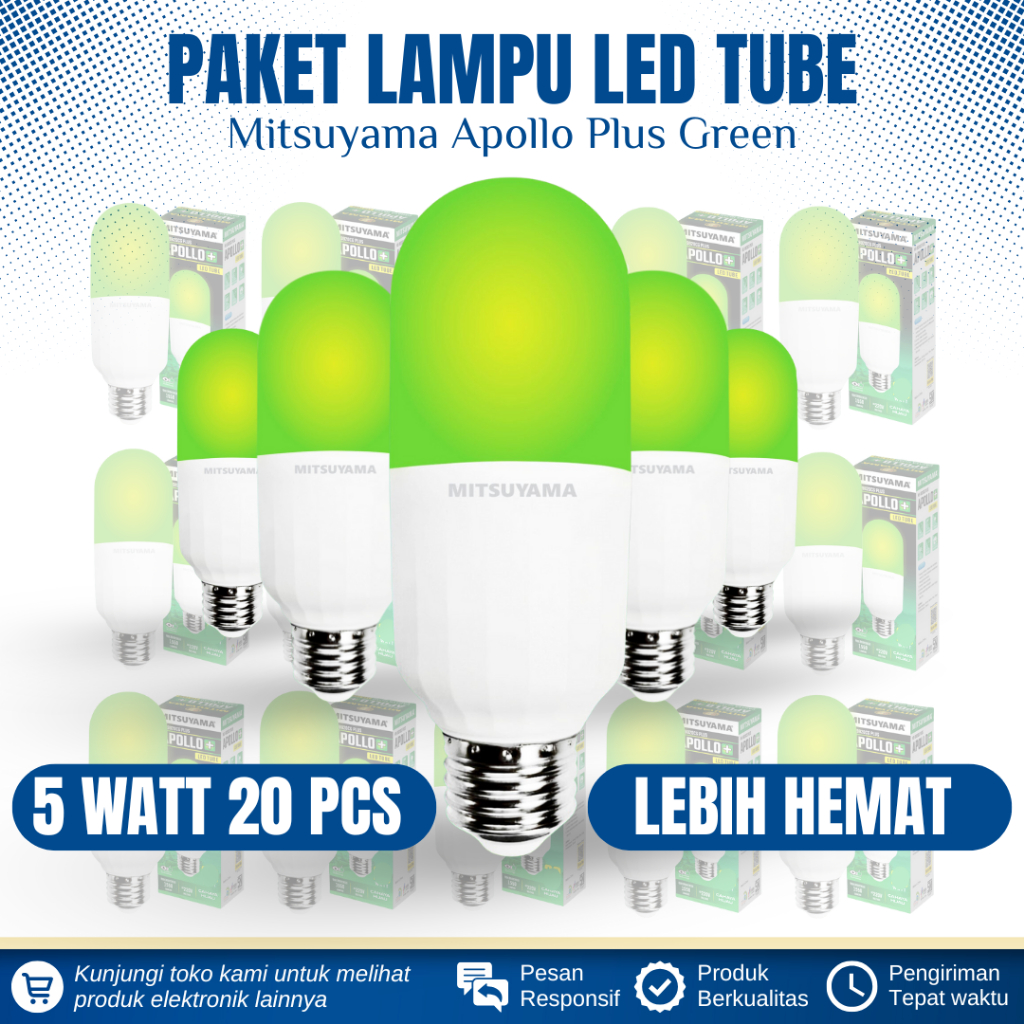 Jual PAKET LAMPU LED TUBE APOLLO 5 WATT 20 PCS CAHAYA HIJAU LAMPU HIAS ...