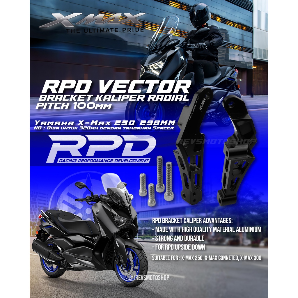 Jual RPD Vector Bracket Kaliper Radial Pitch 100MM Yamaha X-Max 250 ...