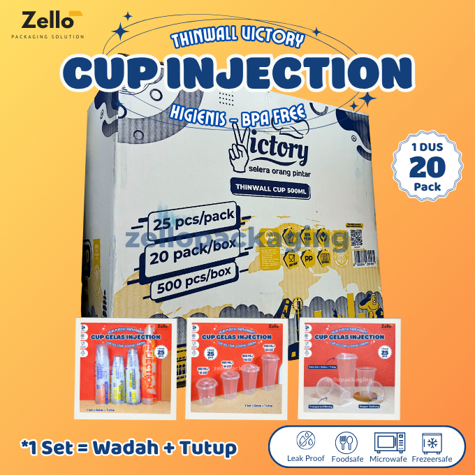 Jual [DUS] Thinwall Victory Cup Gelas Injection 380 400 500 700 ml Set ...