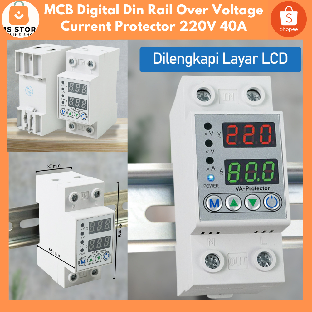 Jual MCB Digital Din Rail Over Voltage Current Protector 220V 40A / MCB ...