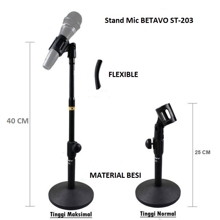 Jual Stand Microphone Stand Mic BETAVO ST-203 TABLE STANDDING MICROPHONE TRIPOT | Shopee Indonesia