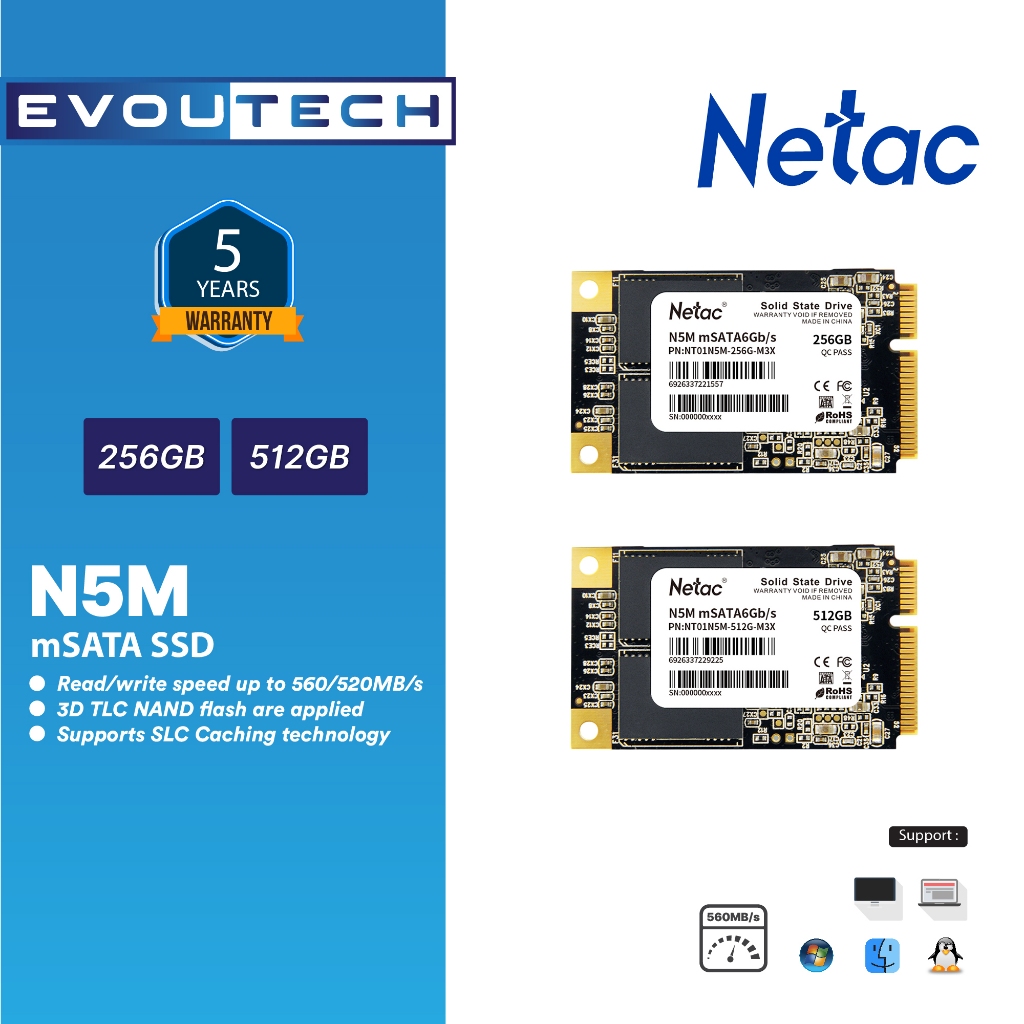 Jual [Evoutech Mall] Netac N5M mSATA SATAIII 3D NAND SSD 256GB/512GB, R ...