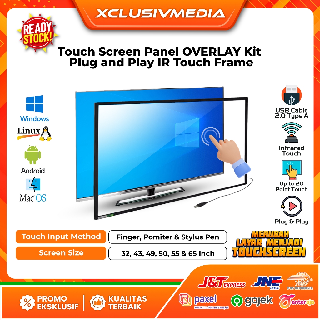 Jual Touchscreen panel Overlay Kit Plug and Play IR system touch frame ...