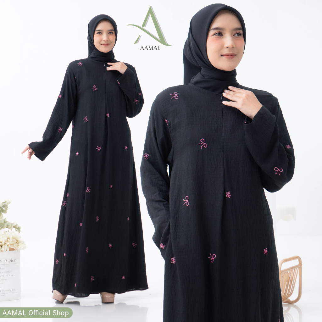 Jual AAMAL - Abaya Coquette Pita Bordir Bunga Gamis Polo Linen Remaja ...