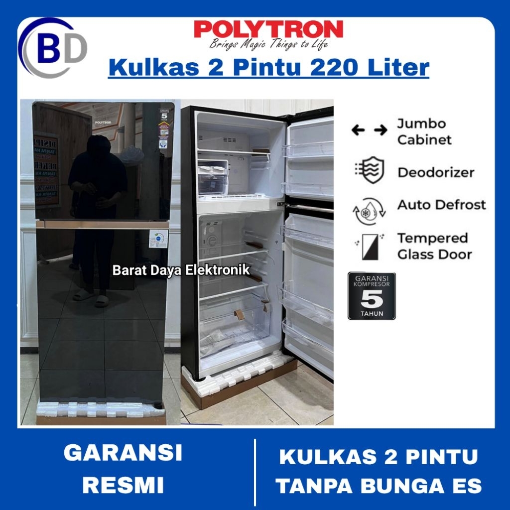 Jual Polytron Kulkas Belleza Jumbo PRW 23 MNX Tempered Glass Door ...