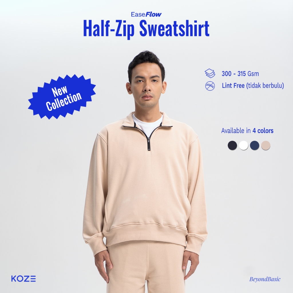 Jual KOZE EaseFlow Half Zipper Sweater Creamy Beige - Sweater Half Zip ...