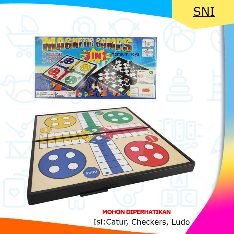 Jual Magnetic Board Game 3 in 1 Ludo Catur Chess Checkers 24 x 24cm ...