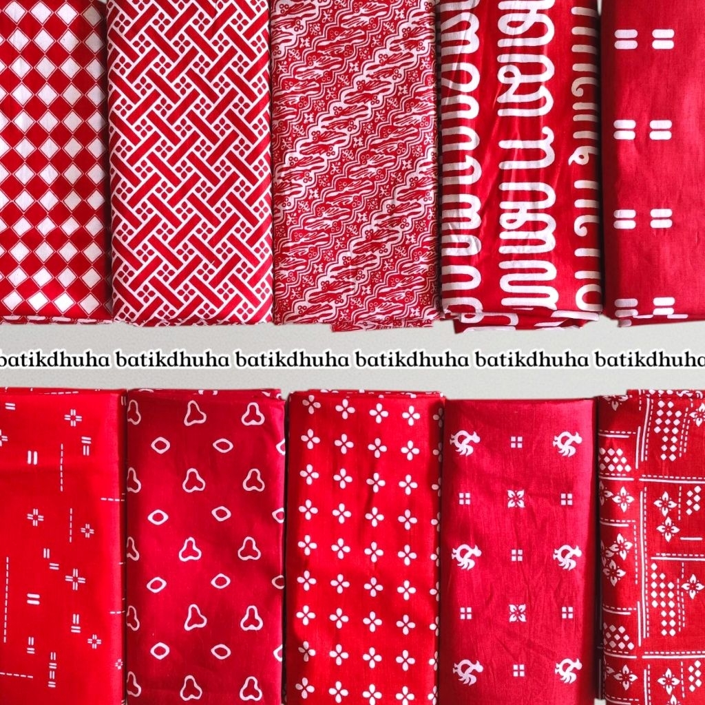 Jual kain batik merah putih motif etnik kontemporer ukuran 2x1m batik ...