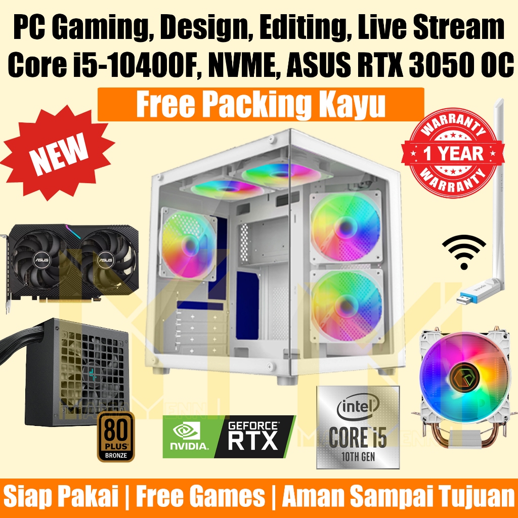 Jual PC Gaming Core i5 10400F 32GB RTX 4060 8GB NVMe/CPU Rakitan Editing/Live Streaming/Desain ...